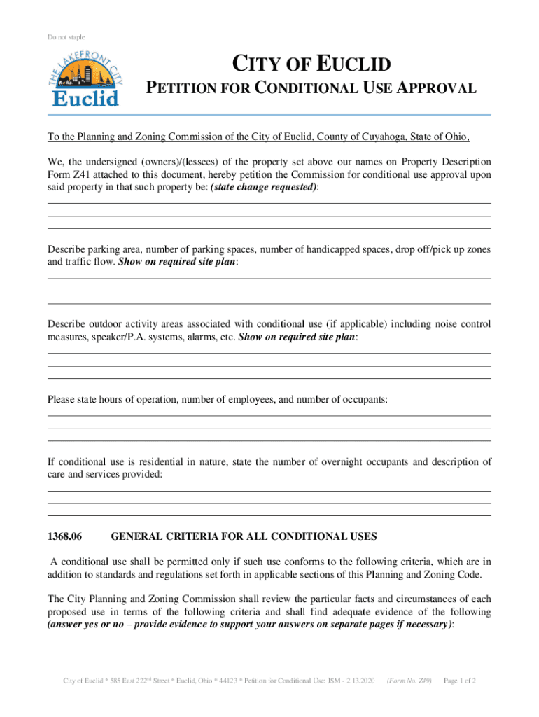 Fillable Online Petition for Conditional Use. Conditional Use Approval ...