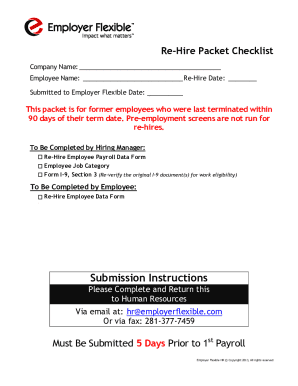 Fillable Online Re-Hire Packet Checklist - Employer Flexible Fax Email Print - pdfFiller