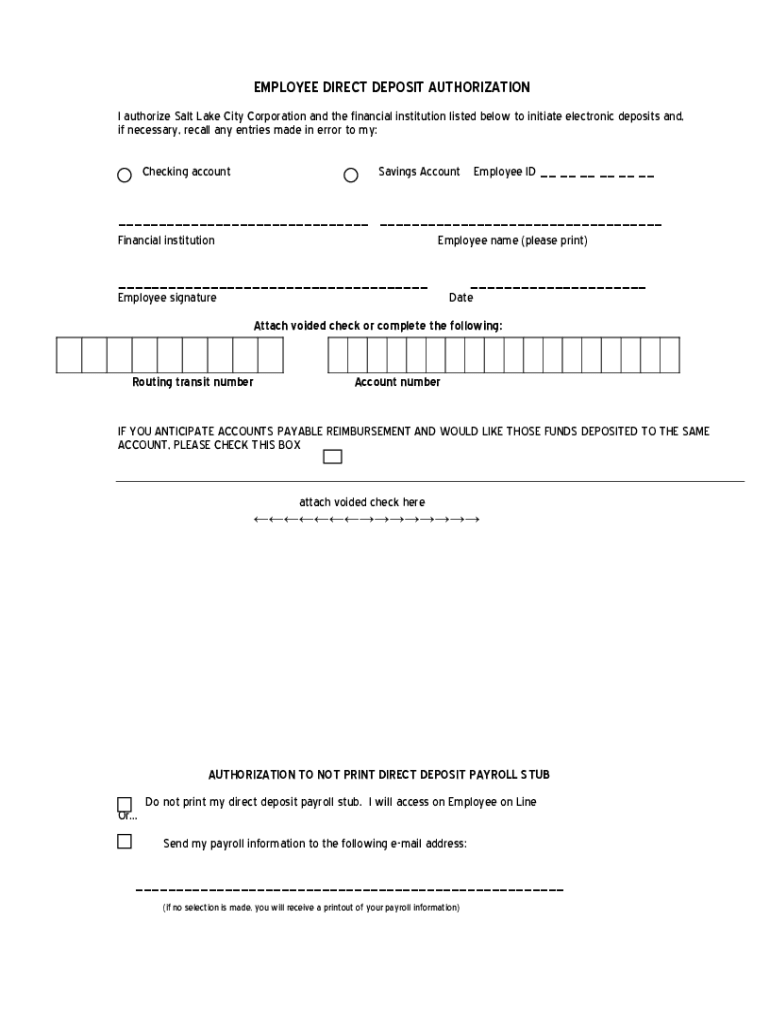 Fillable Online Employee Direct Deposit Authorization Form I, Employee ...