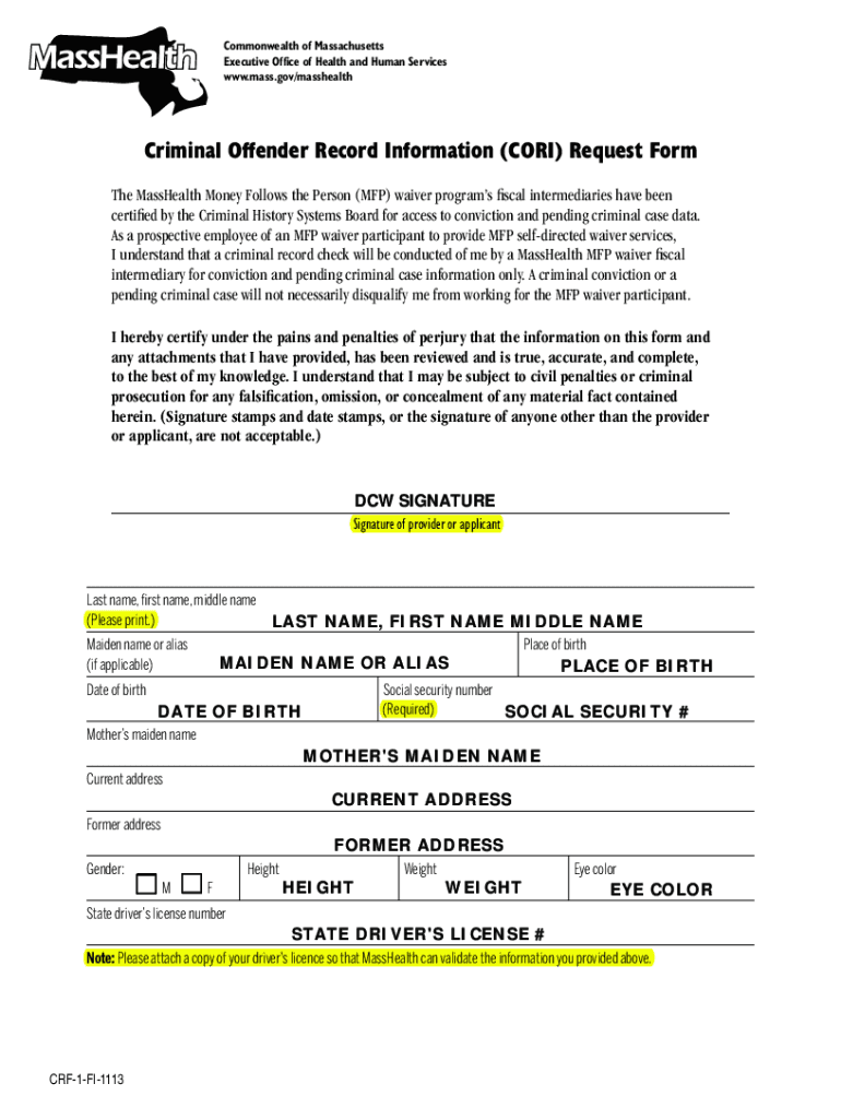 Fillable Online tempusunlimited.org wp-content uploadsCriminal Offender Record Information (CORI ...