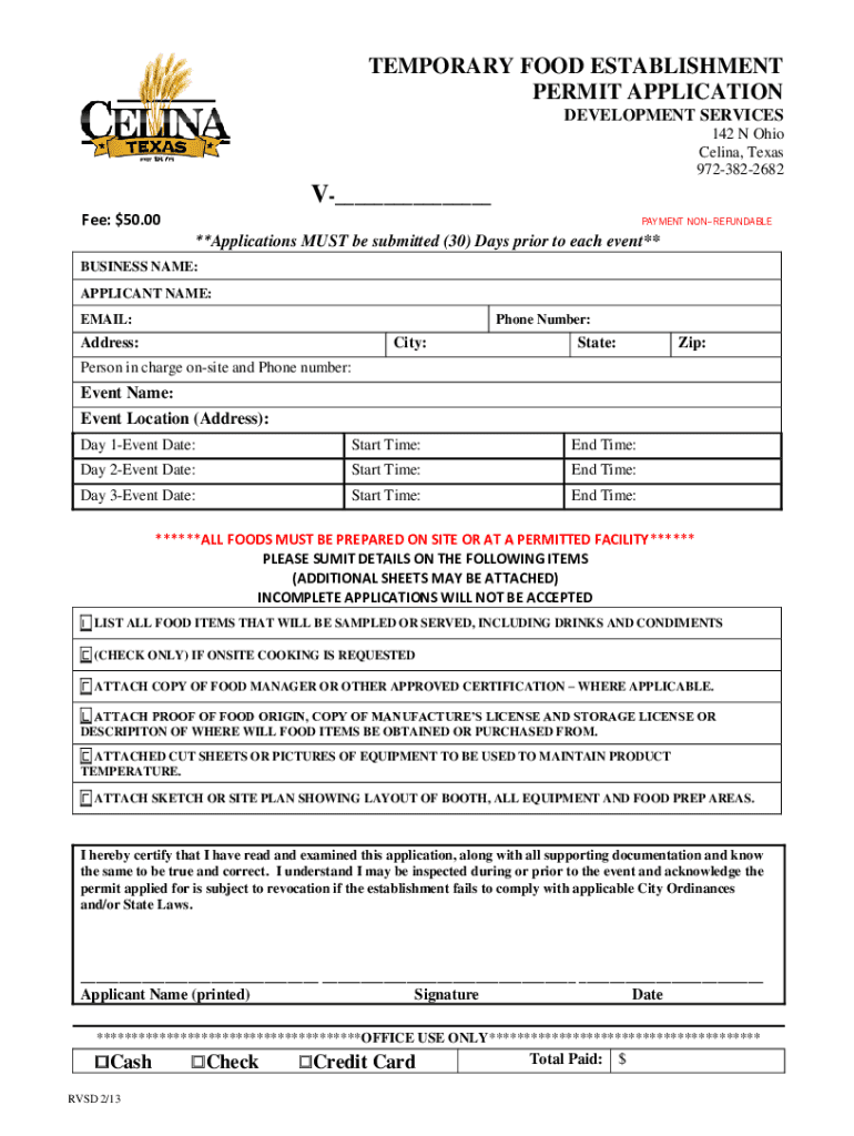 Fillable Online www.businesslicenses.comLicensesListTemporary Food ...