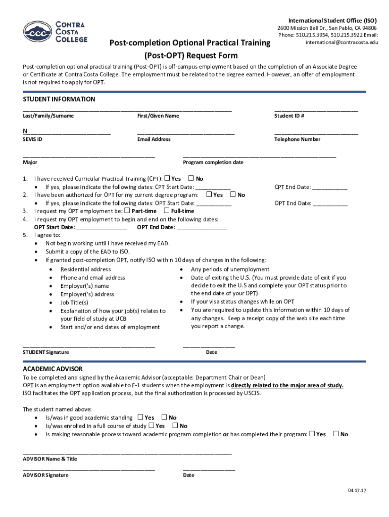 Fillable Online Optional Practical Training (OPT) for F-1 StudentsUSCISF-1 OPT (Optional ...