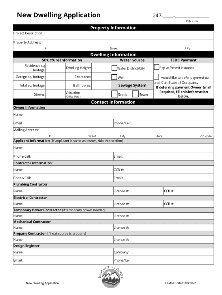 Fillable Online New Dwelling Application 247 - deschutescounty.gov Fax ...