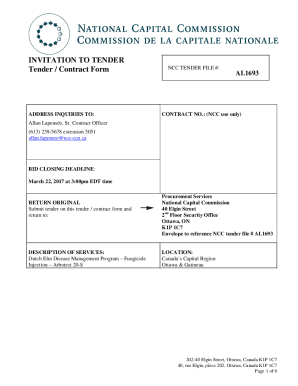 Fillable Online Fillable Online INVITATION TO TENDER Tender / Contract ...