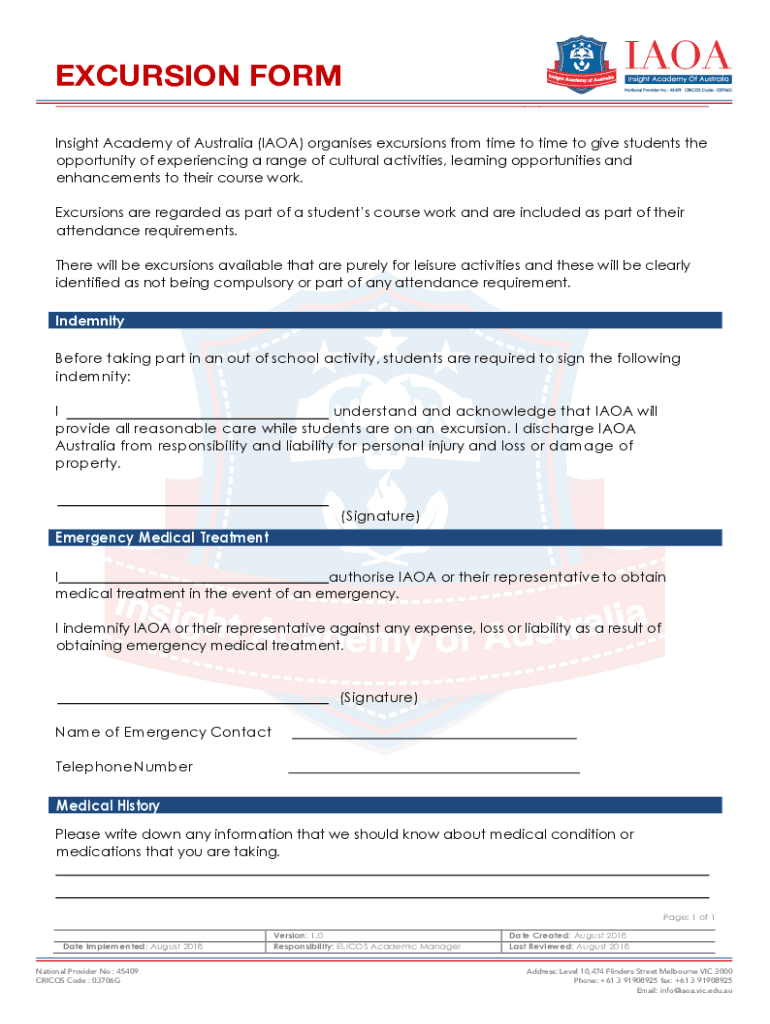 Fillable Online Excursion Form v1.0 .docx Fax Email Print - pdfFiller