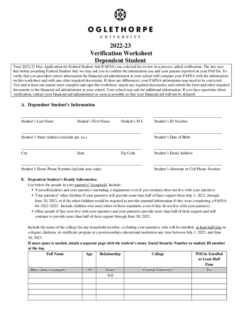 Fillable Online hub oglethorpe www.coursehero.comfile143584133fafsa.pdf - 20222023 Verification ...