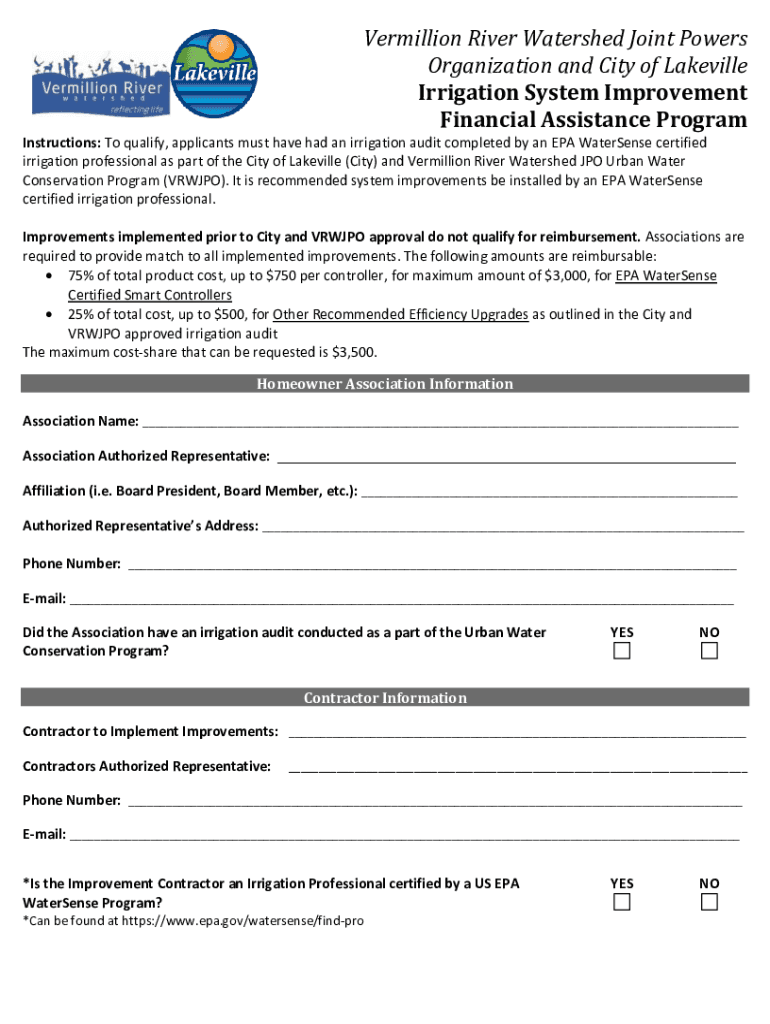 Fillable Online Application for Irrigation System Improvement Financial ...