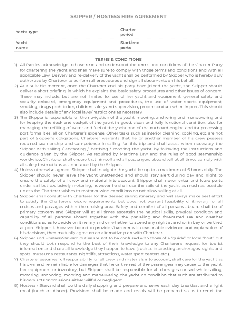 Fillable Online yachtshippingltd.comyacht-charter-agreementYacht ...