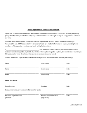 Fillable Online Policy Agreement and Disclosure Form Fax Email Print ...