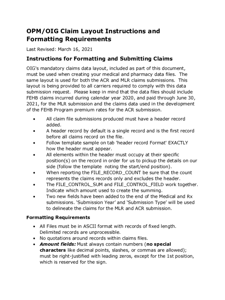 Fillable Online OPM/OIG Claim Layout Instructions and Formatting ...