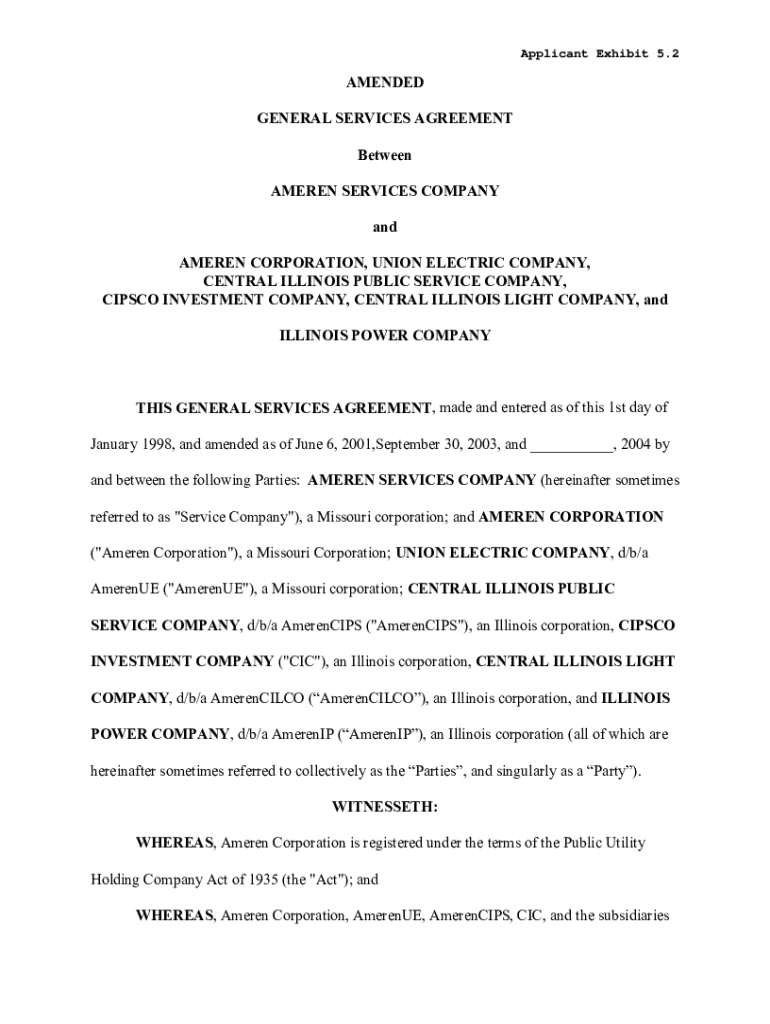 Fillable Online AMENDED GENERAL SERVICES AGREEMENT Between AMEREN ... Fax Email Print - pdfFiller