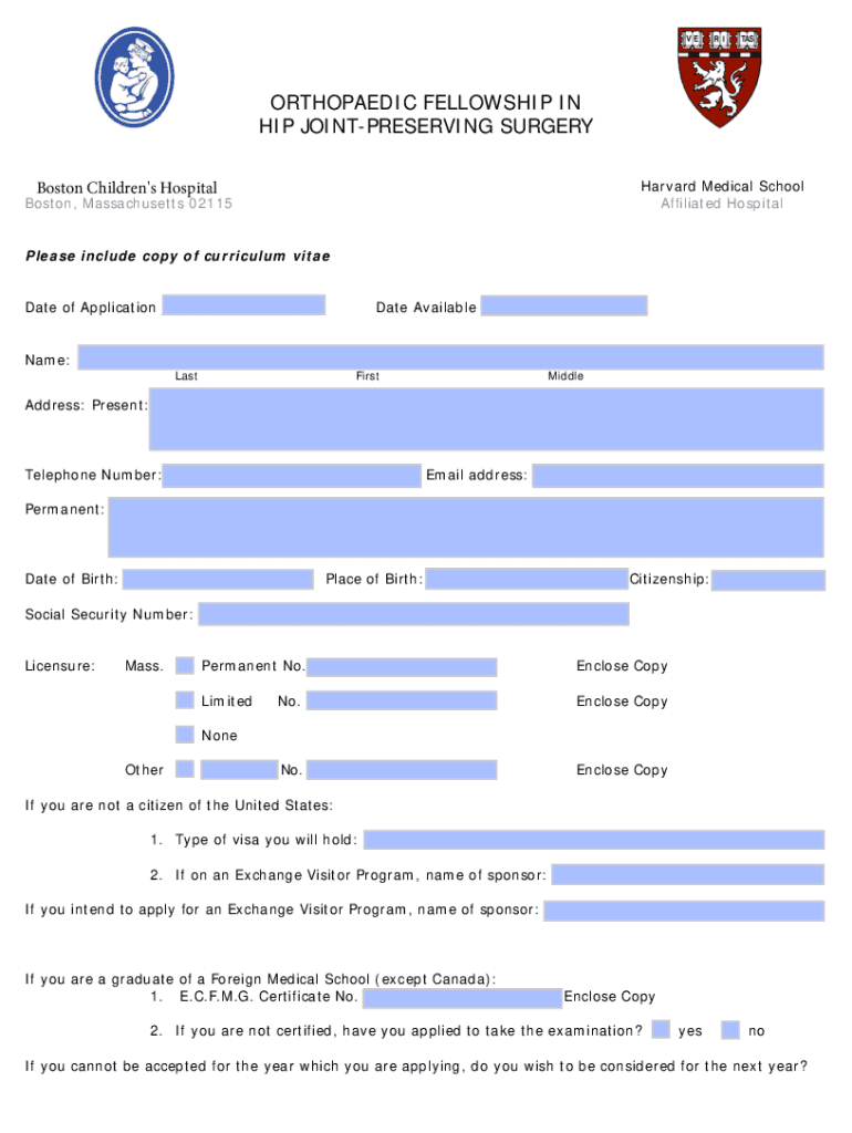 Fillable Online Orthopedic Hip Fellowship Fax Email Print - pdfFiller