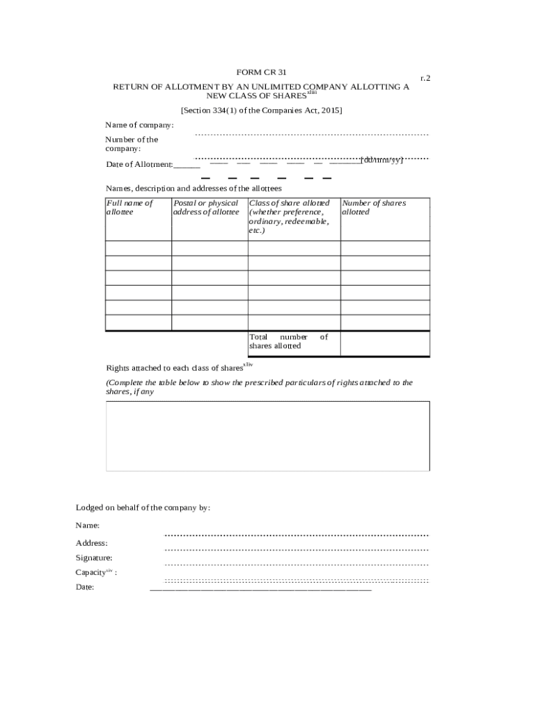 515. Return of allotment by unlimited company allotting new class of ...