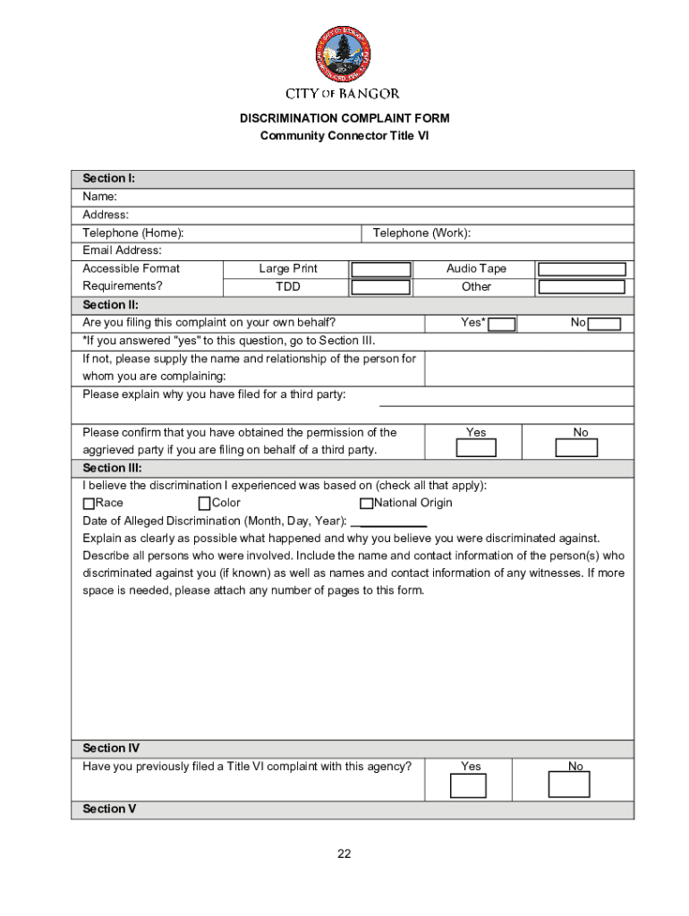 Fillable Online Discrimination Complaint Form - Instant Download For ...