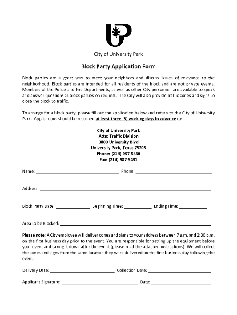 Fillable Online www.uptexas.orgresidentsblock-party-requirementsBlock ...