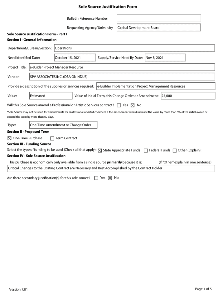 Fillable Online www2 illinois docecity.comsole-source-justification-form-iSOLE SOURCE ...