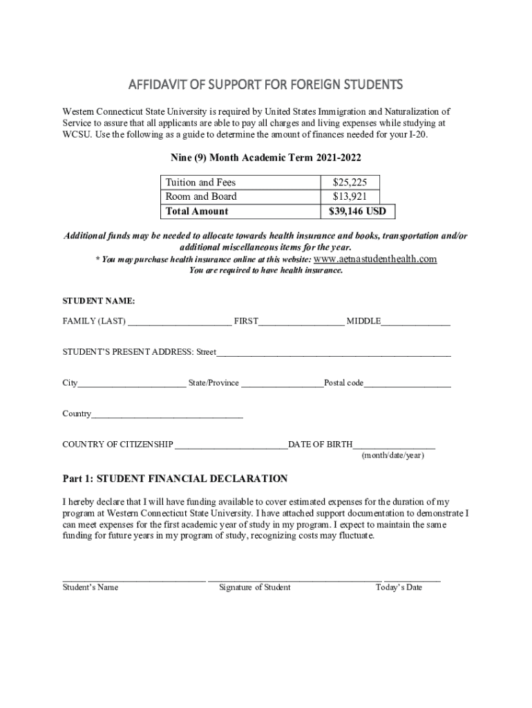 Fillable Online AFFIDAVIT OF SUPPORT FOR FOREIGN STUDENTS Fax Email ...