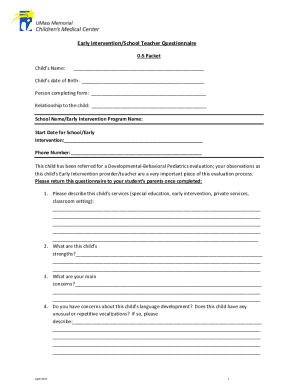 Fillable Online CHILD AND ADOLESCENT INTAKE QUESTIONNAIRE - PARENT FORM ...