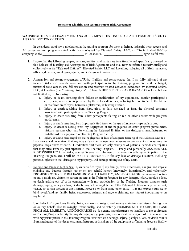 Fillable Online Release of Liability and Assumption of Risk Fax Email ...