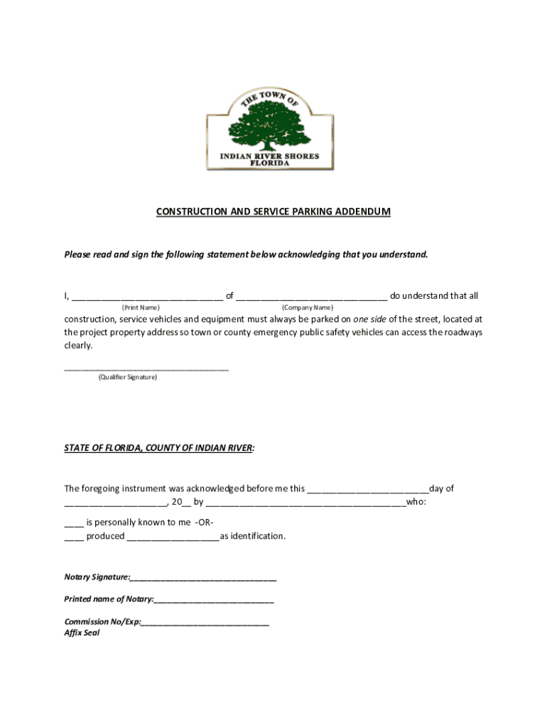 Fillable Online Construction and Service Parking Addendum ...