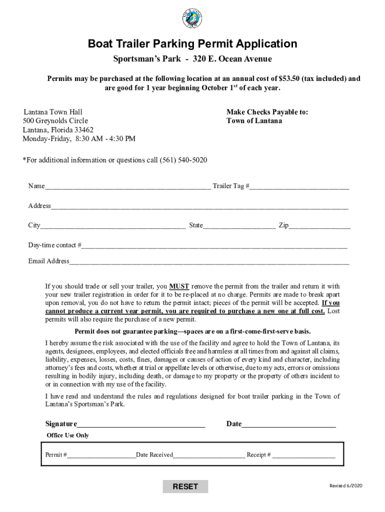 Fillable Online discover.pbcgov.orgparksPDFAnnual Boat Trailer Parking Permit Application Fax ...