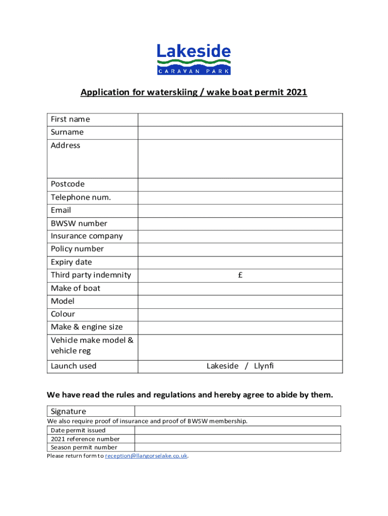 Fillable Online 202 LAKE LURE BOAT PERMIT APPLICATION (Non-Commercial ...