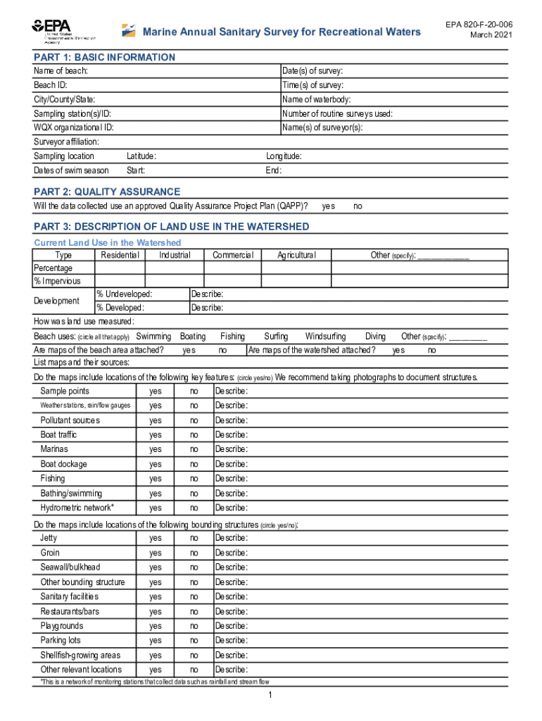 Fillable Online Marine Annual Sanitary Survey for Recreational Waters ...