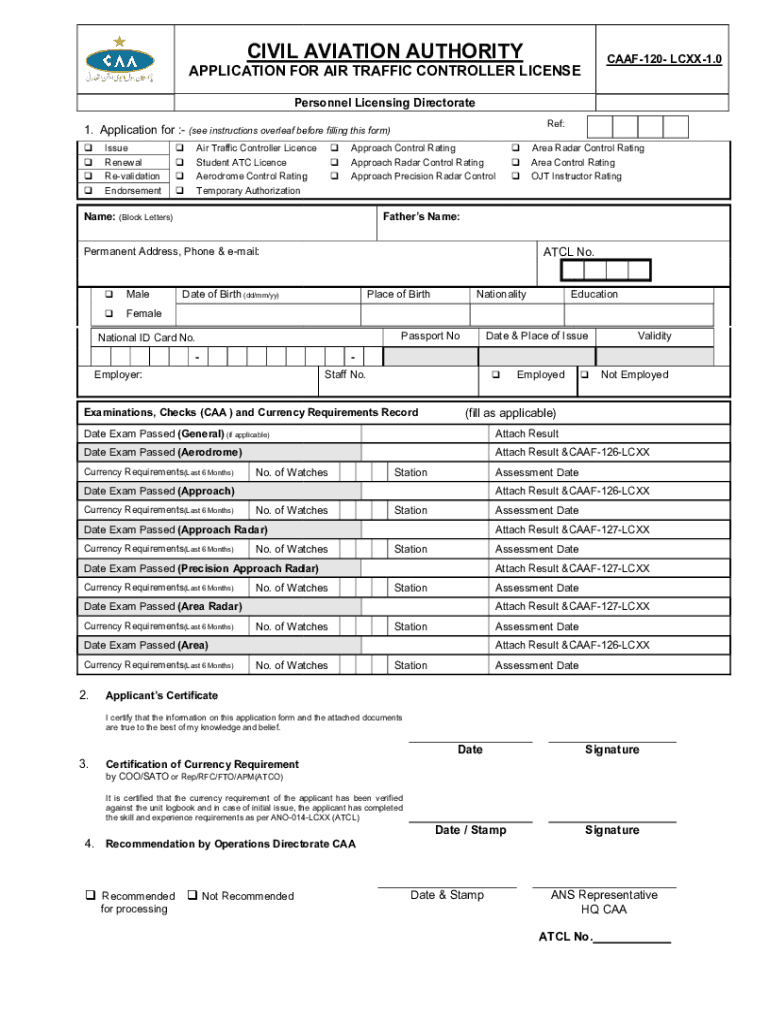 Fillable Online CAAF-120-LCXX APPLICATION FORM ATCL Fax Email Print ...