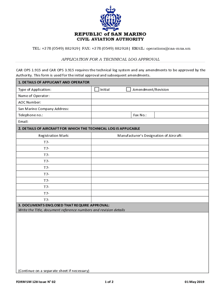 Fillable Online FORM SM 128Application for Tech Log Approval Issue 02 ...