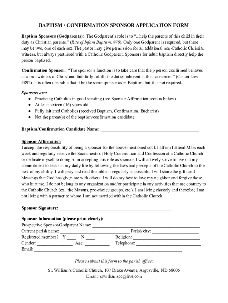 Fillable Online Baptism Godparent / Confirmation - Sponsor Certificate ...