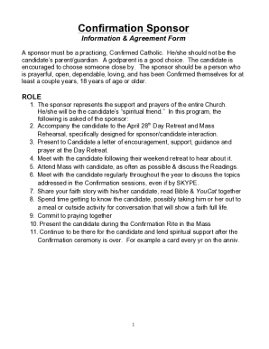 Fillable Online Confirmation Sponsor FormSt. Paul Catholic ChurchWhat ...