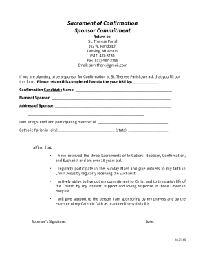 Fillable Online Sacrament of Confirmation - St. Therese of Lisieux ...