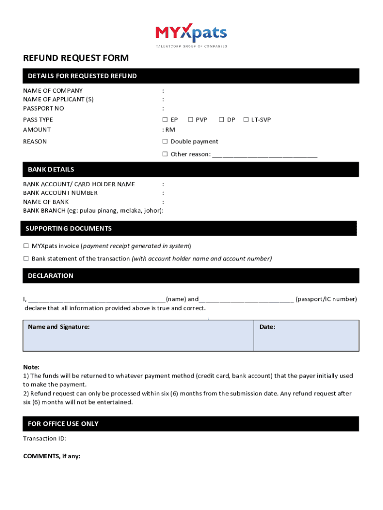 Fillable Online esd.imi.gov.myportalpdfREFUND REQUEST FORM ...