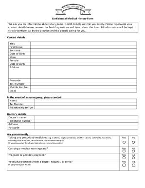 Fillable Online NEW PATIENT CONFIDENTIAL MEDICAL HISTORY FORM Fax Email ...