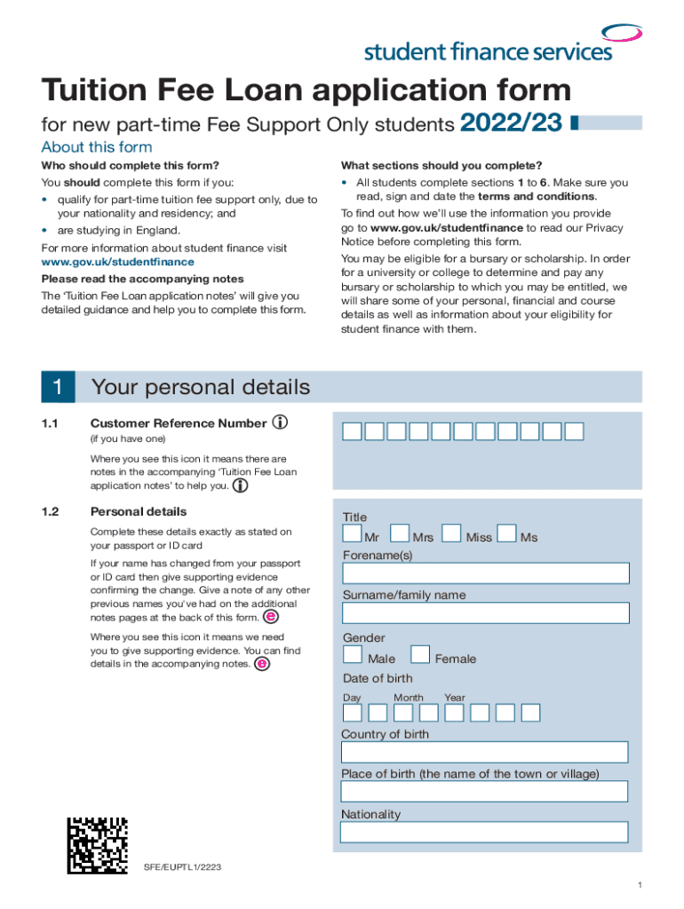 Fillable Online Student finance application forms and notes for new ...