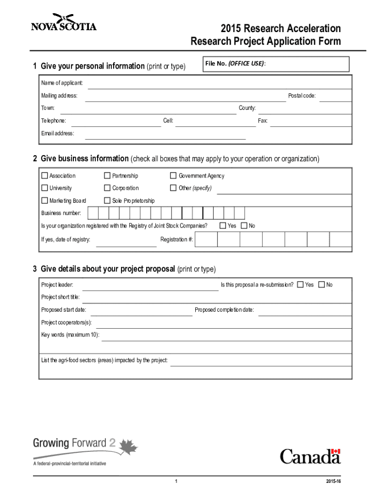 Fillable Online 2015 Research Acceleration Research Project Application ...