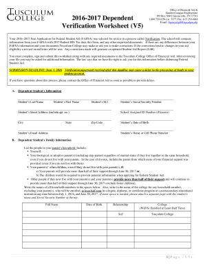 Fillable Online 20162017 Aggregate Verification Worksheet V5-Dependent Student Fax Email Print ...