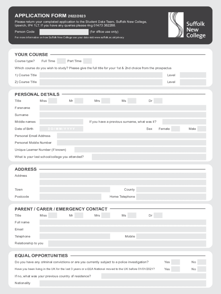 Fillable Online www.suffolk.ac.ukassetsimagesAPPLICATION FORM 202 /202 ...