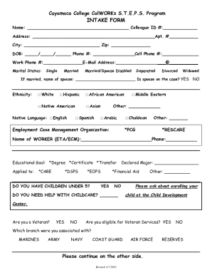 Fillable Online Cuyamaca College CalWORKs Program Fax Email Print ...