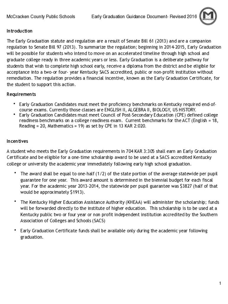 Fillable Online Documents for Early Graduation - mccracken.kyschools.us Fax Email Print - pdfFiller