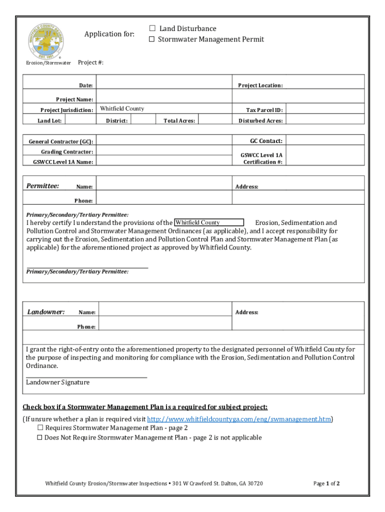 Fillable Online Application for: Land Disturbance Stormwater Management ...