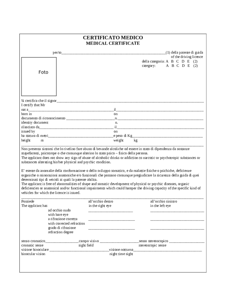 CERTIFICATO MEDICO MEDICAL CERTIFICATE - Esteri Doc Template | pdfFiller