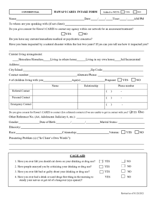 Fillable Online CAGE-AID Name Date: / / Time: : AM/PM To whom are you ...