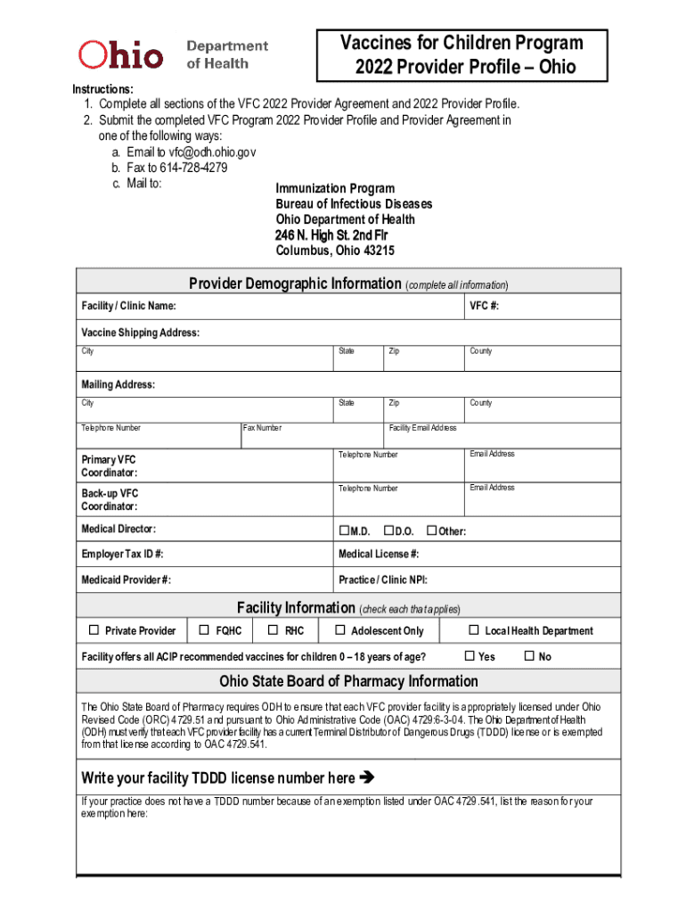 Fillable Online puco ohio Vaccines for Children (VFC) Providers From ...
