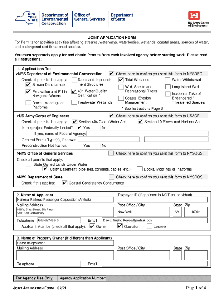 Fillable Online dos ny Joint Application Form for Permitting Activities ...