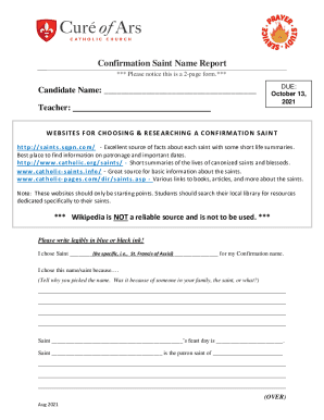 Fillable Online www.kcnativity.orgconfirmation-saint-reportConfirmation ...