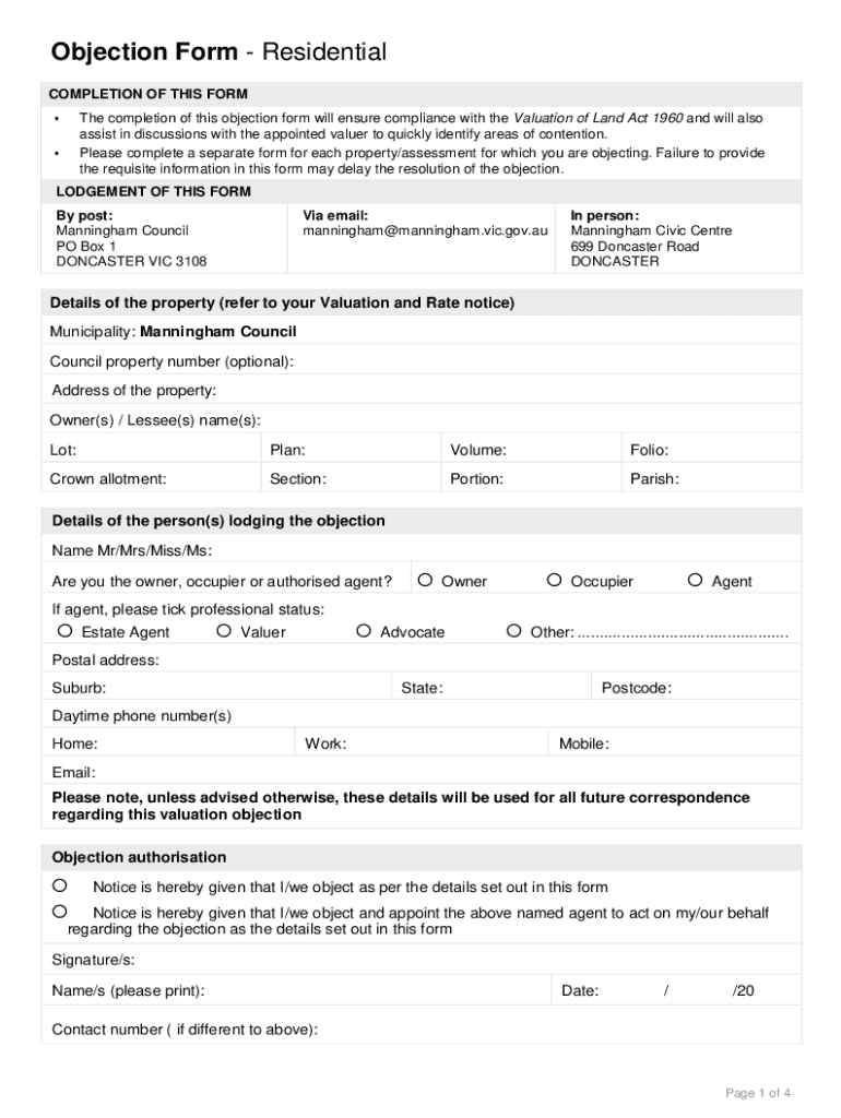 Fillable Online www.land.vic.gov.audataassetsResidential Objection Form ...