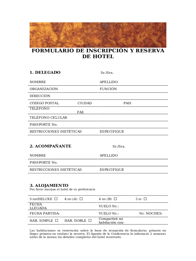 REGISTRATION AND HOTEL BOOKING Doc Template | pdfFiller