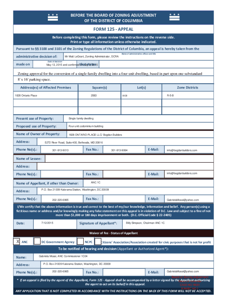 Fillable Online www.pdffiller.com512607612--FORM-125-APPEAL-Fillable ...