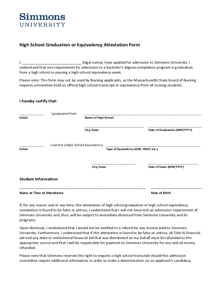 Fillable Online High School Graduation or Equivalency Attestation Form ...